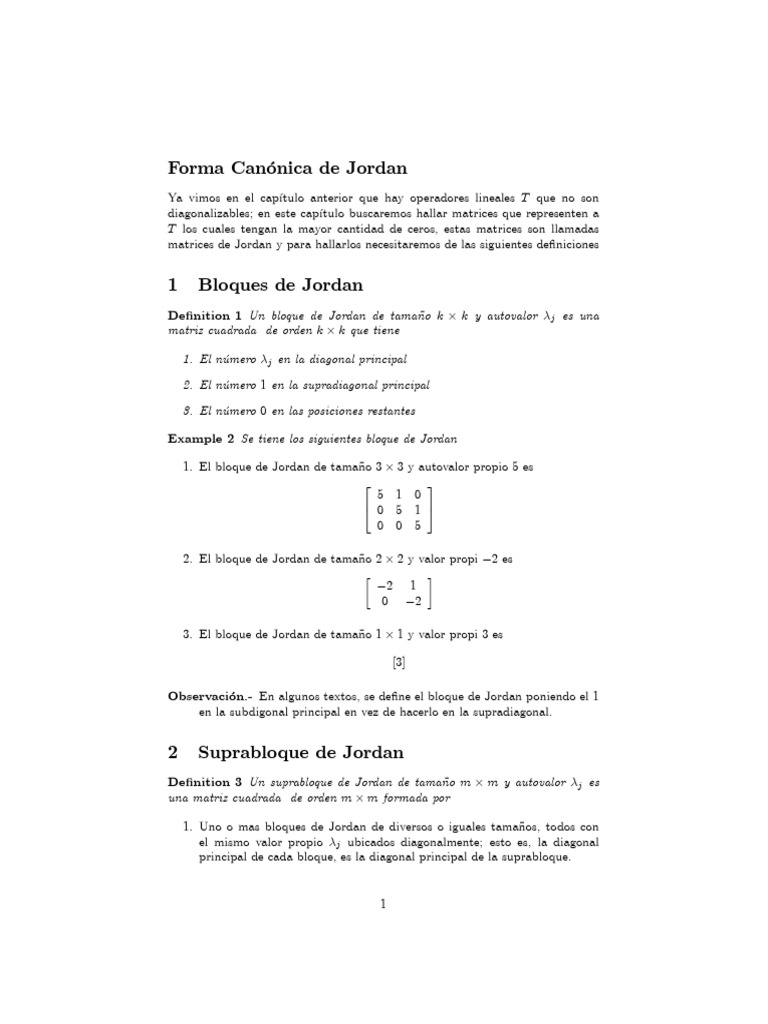 Forma Canónica de Jordan en Matrices | PDF | Valores propios y vectores ...