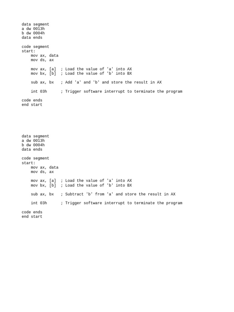 Addition and Substraction of 16 Bit | PDF