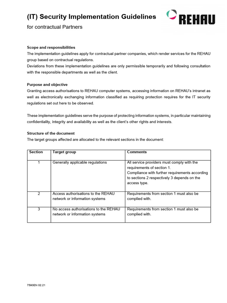 IT Security Implementation Guidelines For Contractual Partners | PDF ...