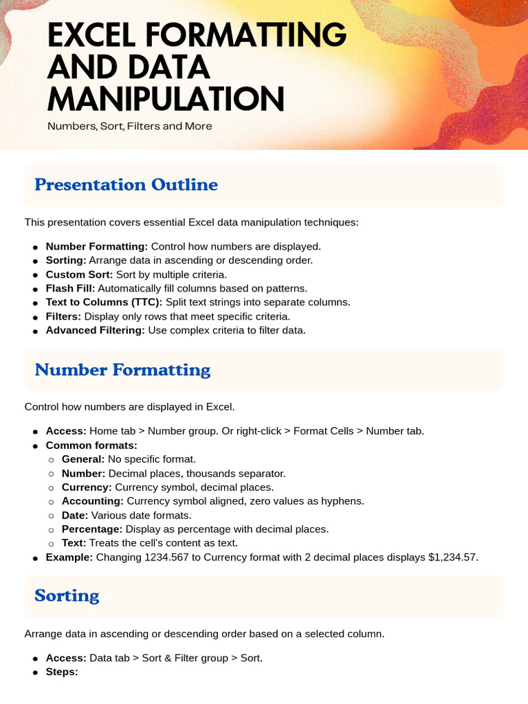 Excel Data Manipulation Techniques | PDF | Microsoft Excel | Data