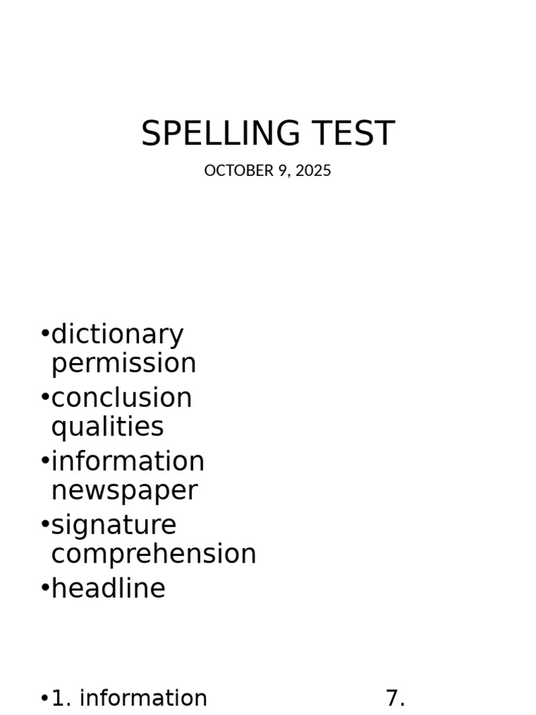 SPELLING TEST Oct 9 | PDF