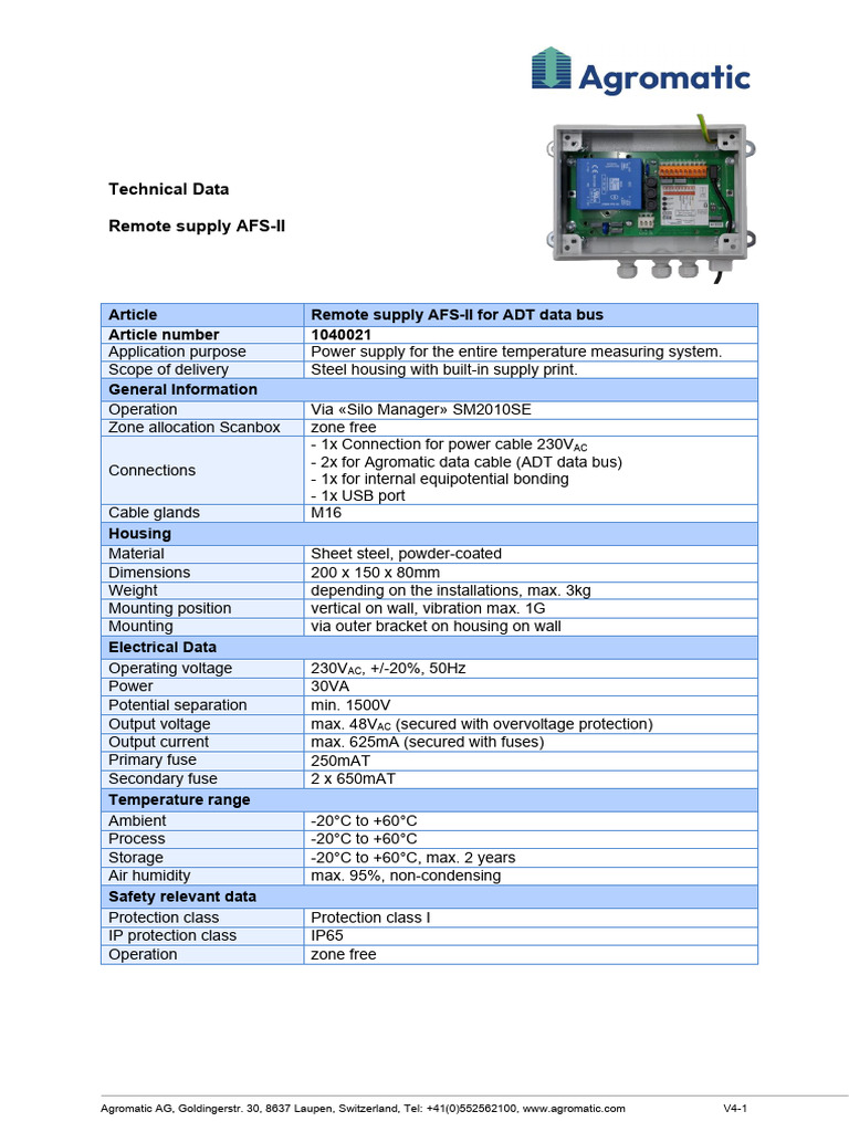 Article Remote Supply AFS-II For ADT Data Bus Article Number 1040021 ...