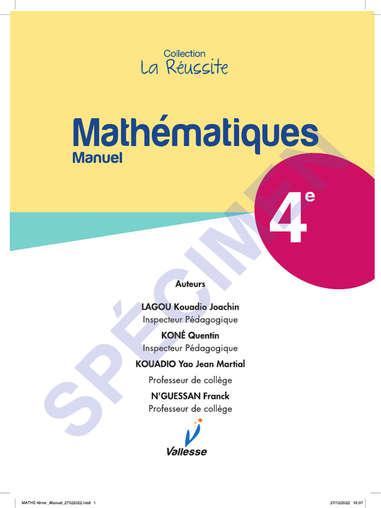 Maths 4ème - Manuel - 27122022exe Specimen | PDF