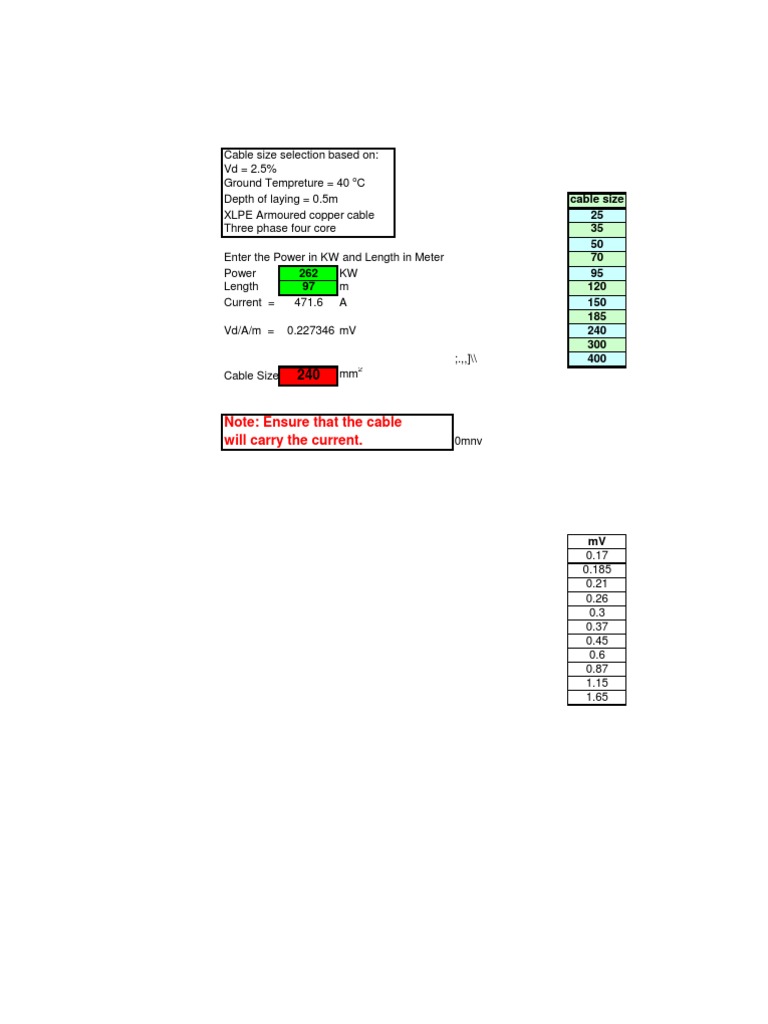 Cable Selection Chart | PDF | Technology & Engineering