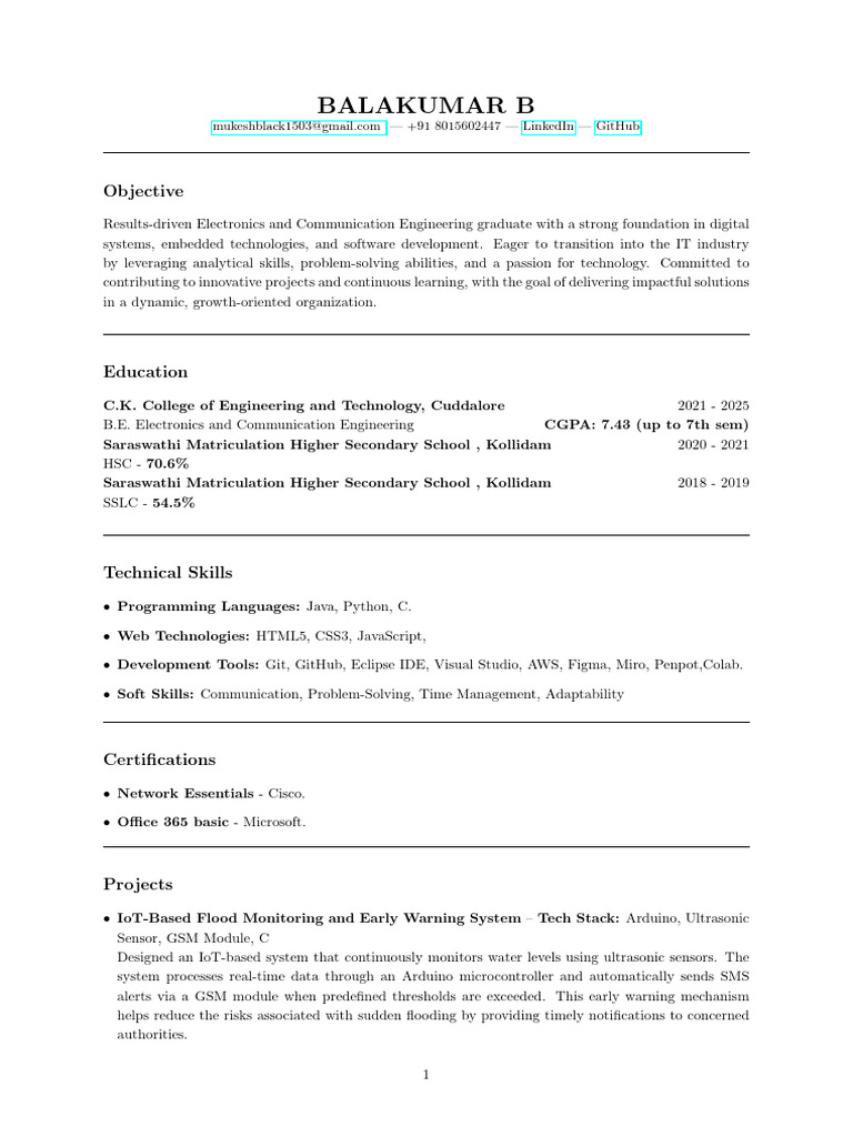 Bala Resume | PDF | Computer Engineering | Computer Science