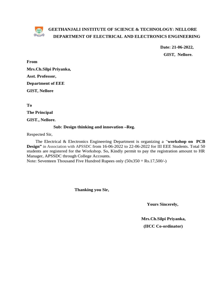 Apssdc Workshop Payment Letter - PCB Design - III Eee | PDF