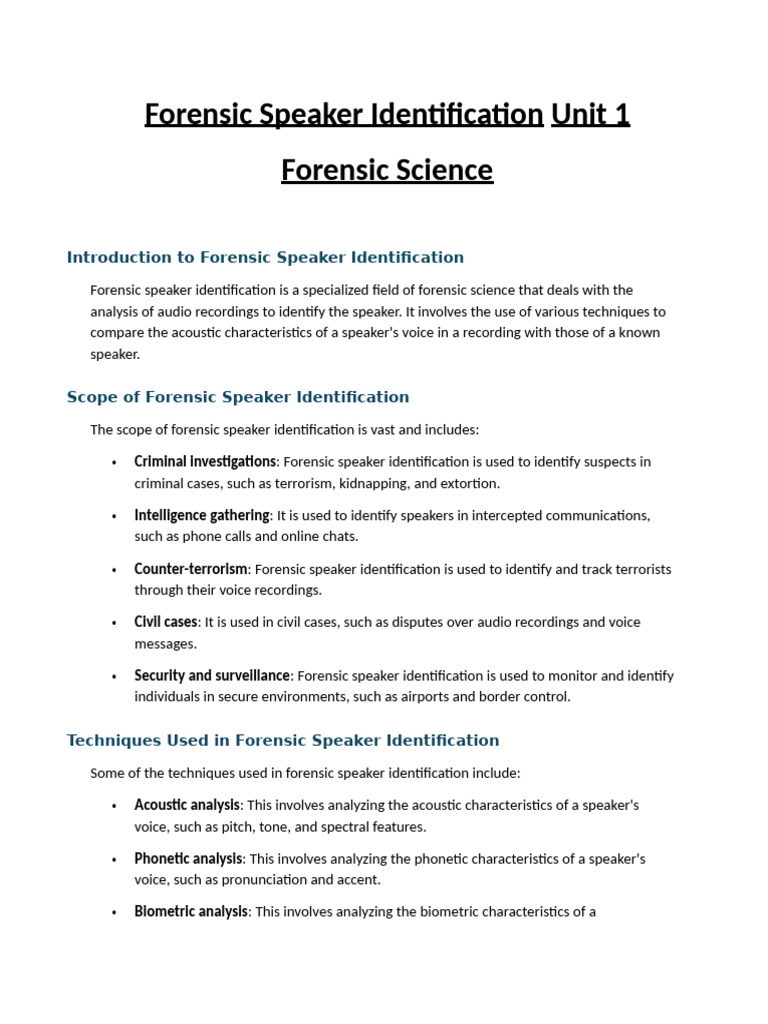 Forensic Science Unit 1 | PDF | Phonetics | Human Voice