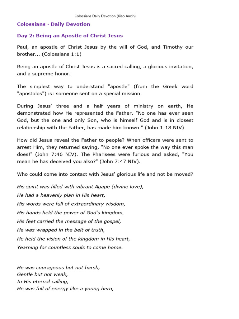 Colossians Day02 | PDF | Jesus | Gospel Of John