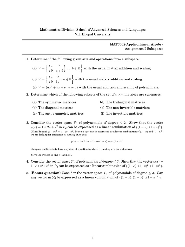I Assignment Subspaces | PDF