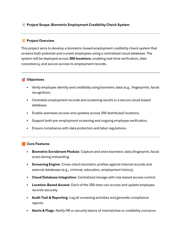 Biometric Employment Credibility System | PDF | Biometrics | Databases