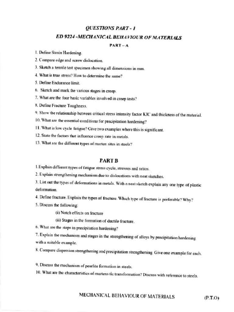 MBM MQP Sem 2 | PDF | Fracture | Deformation (Engineering)
