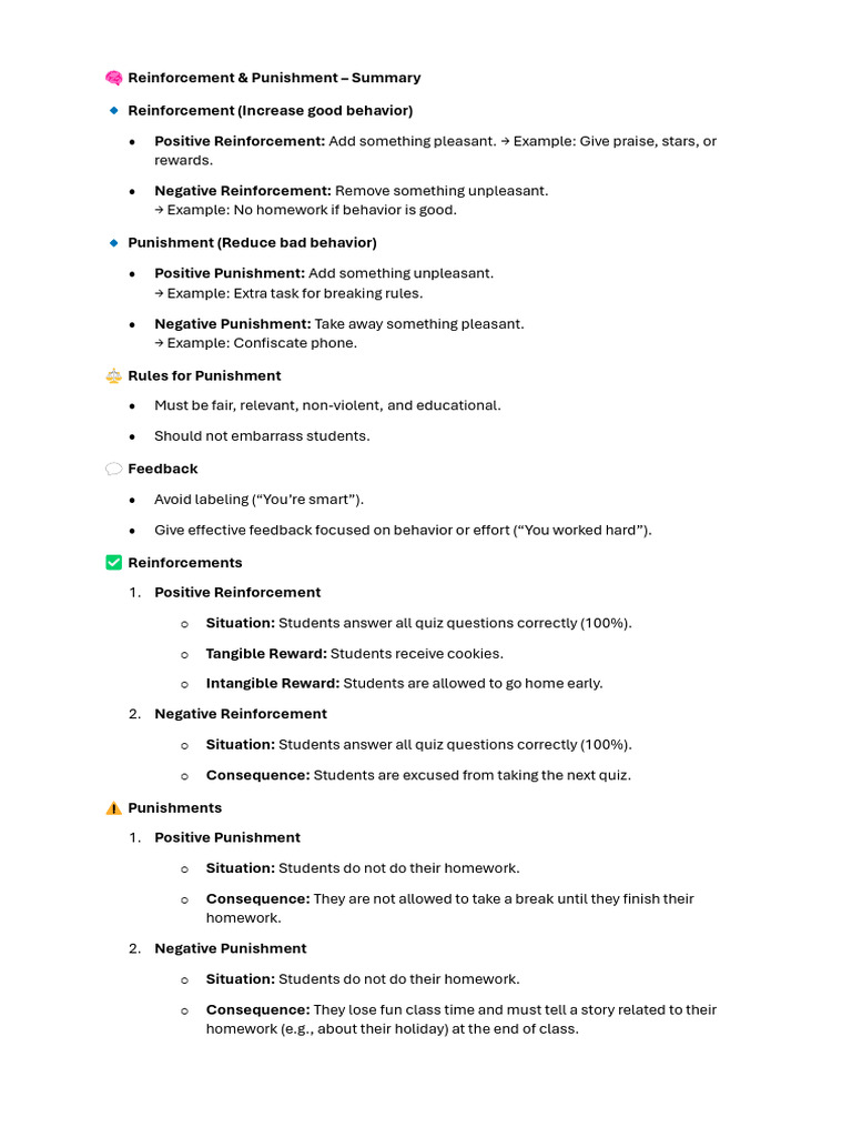 Reinforcement and Punishment Overview | PDF