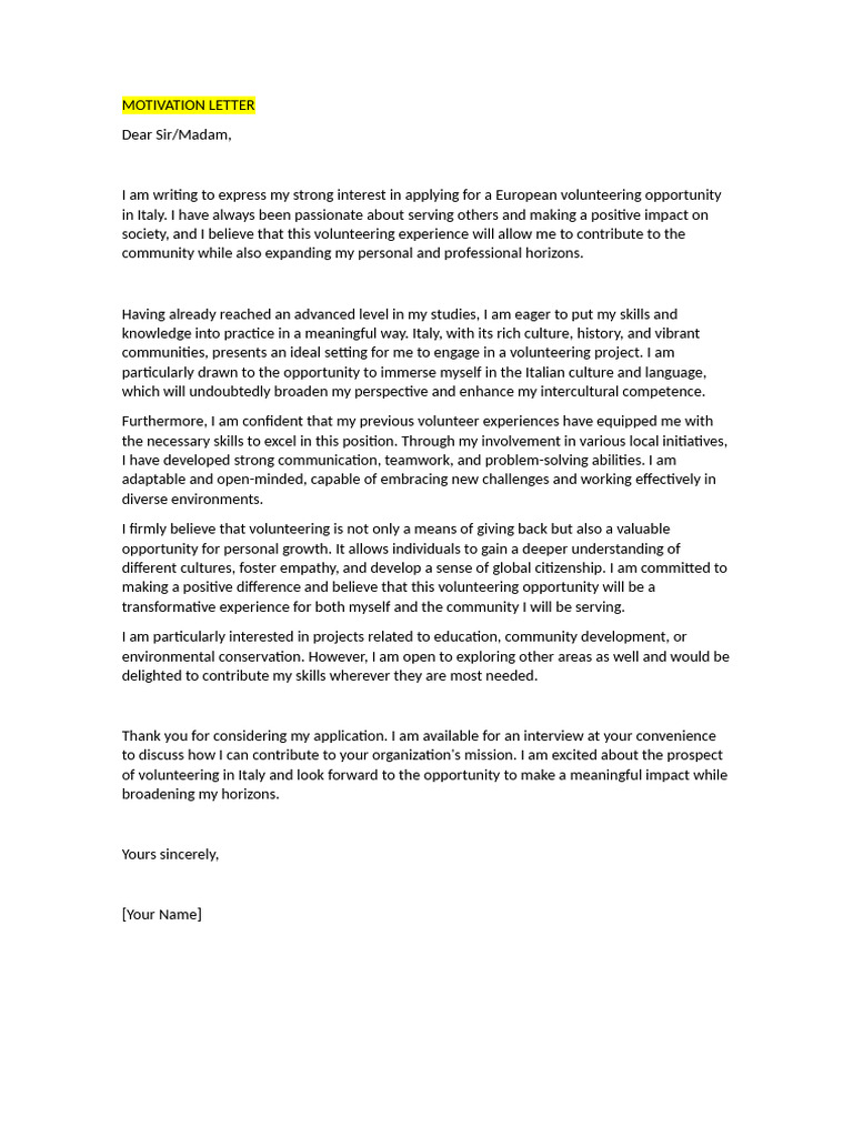 Motivation Letter | PDF