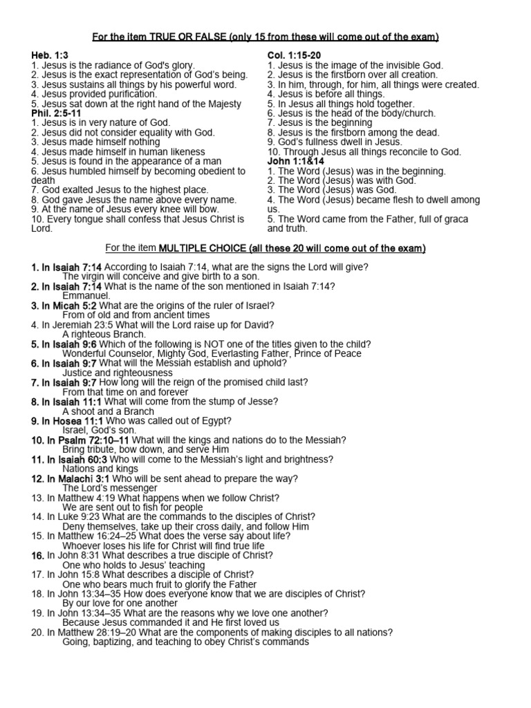 Exam Guide: Jesus and Discipleship Concepts | PDF | Jesus | Baptism