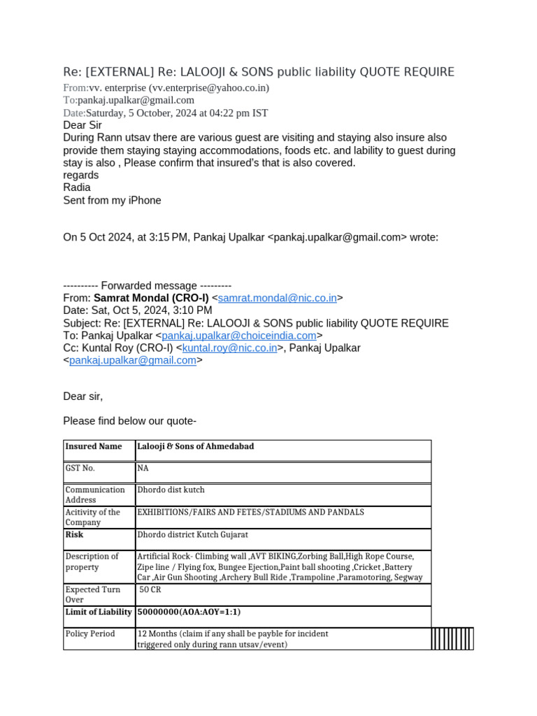 Public Liability Non-Industrial Quote-Lalloji and Sons PDF | PDF ...
