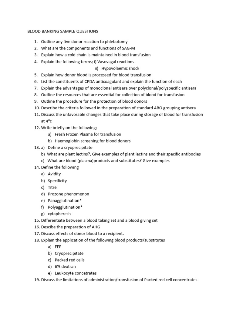 Blood Banking Exam Questions Guide | PDF