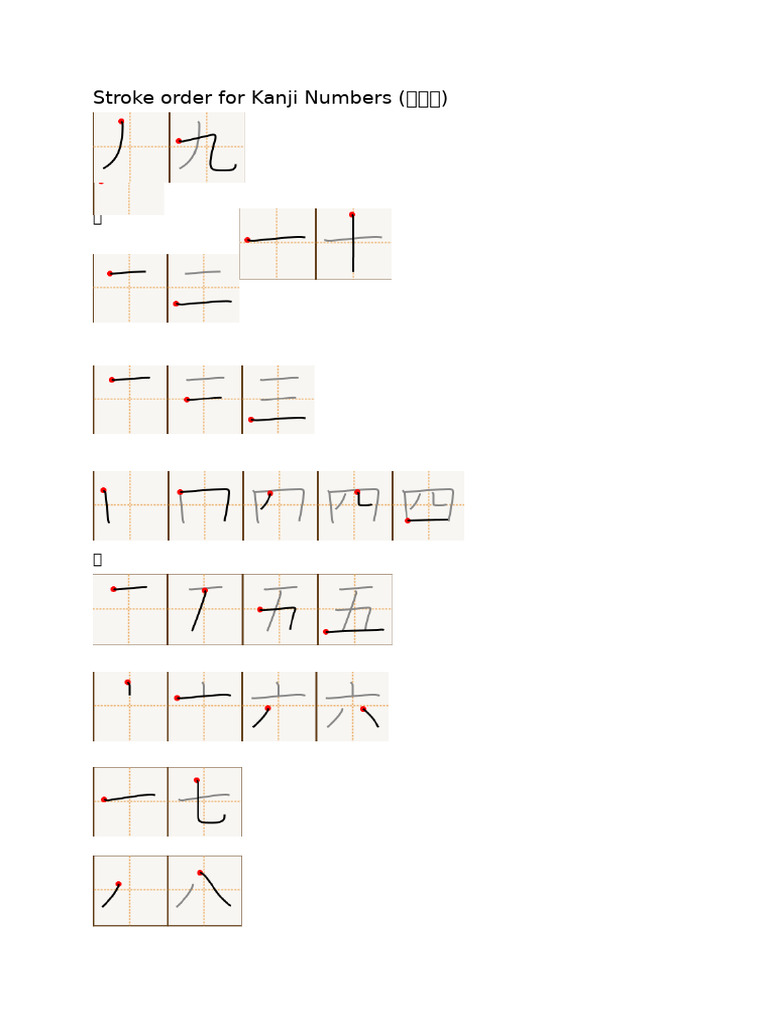 N5 Kanji-Stroke Order For Numbers | PDF