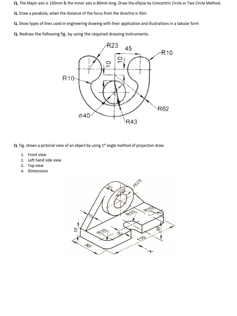 Engineering Graphics Question Bank | PDF