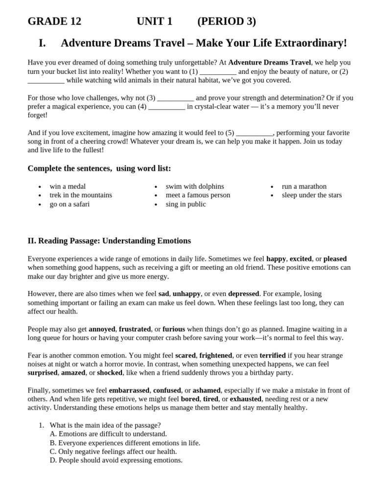 Ôn Unit 1 Lop 12 - HS LOP 12A2,7 | PDF | Emotions | Feeling