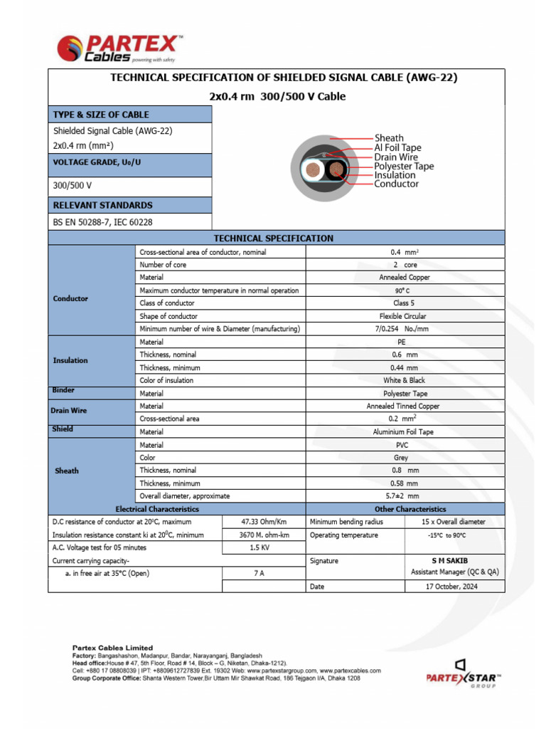 Shielded Signal Cable AWG-22 Specs | PDF | Electrical Conductor ...