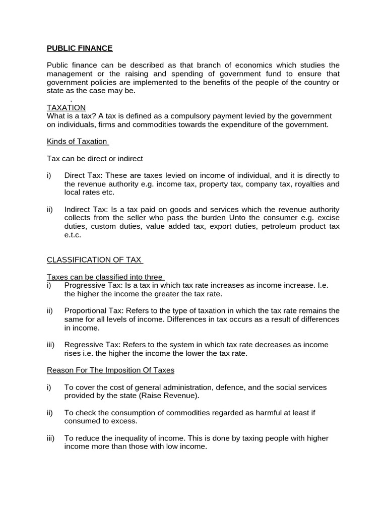 Understanding Public Finance and Taxation | PDF | Taxes | Elasticity ...