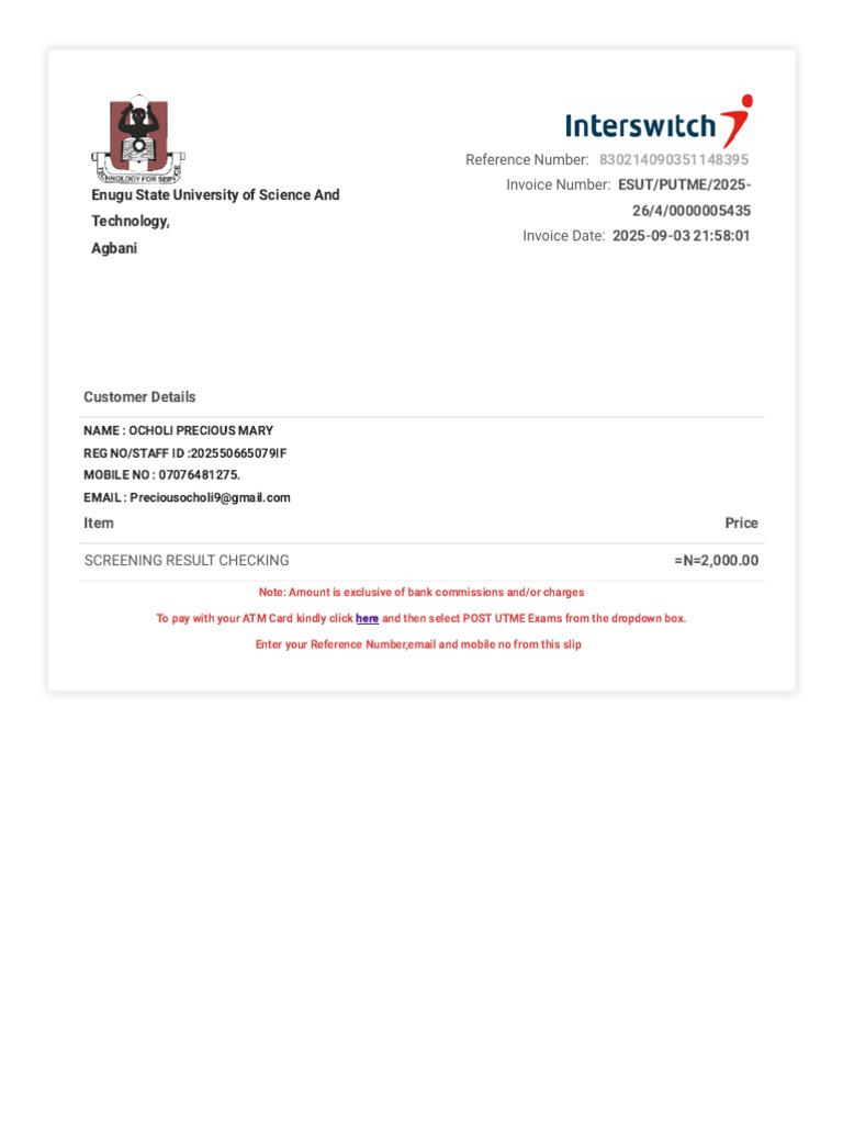 ESUT Screening Result Invoice 2025 | PDF