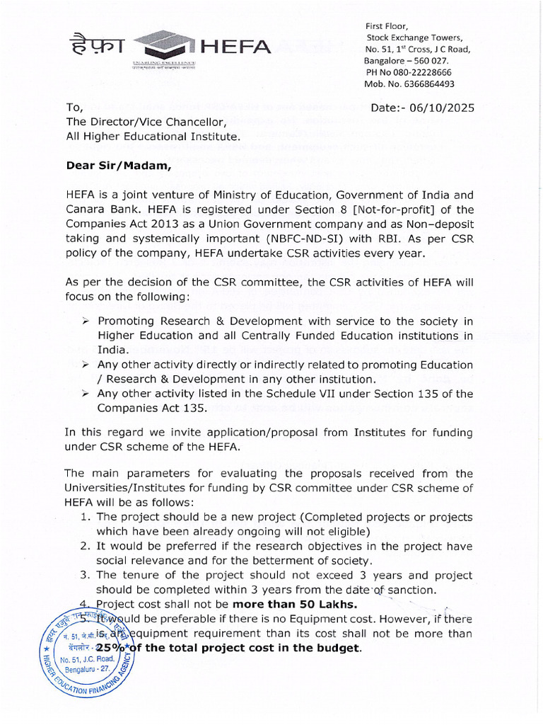 CSR Application Letter To Institutes | PDF