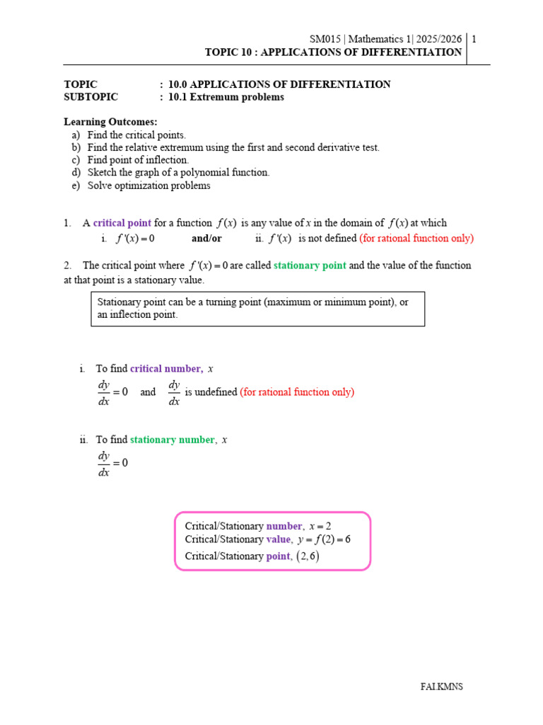 Sm015 Topic 10 Application of Differentiation | PDF | Area | Derivative