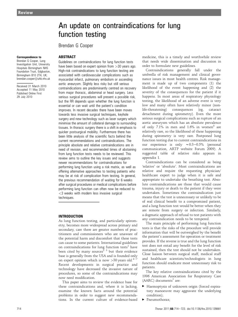 Updated Contraindications for Lung Testing | PDF | Surgery | Thorax