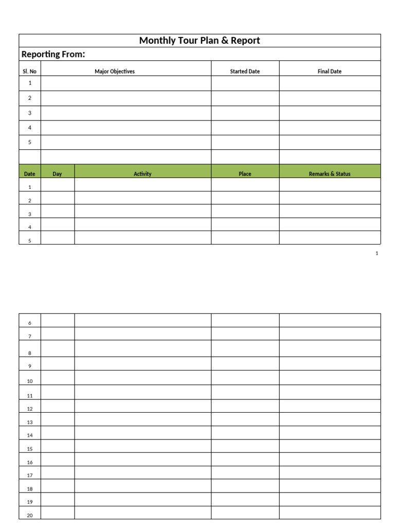 Monthly Tour Plan Format | PDF