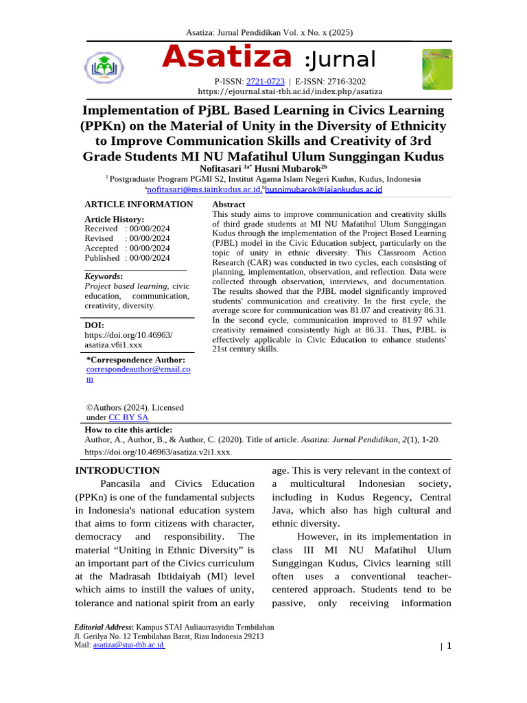 Implementation of PJBL Based Learning in Civics Learning (PPKN) | PDF ...