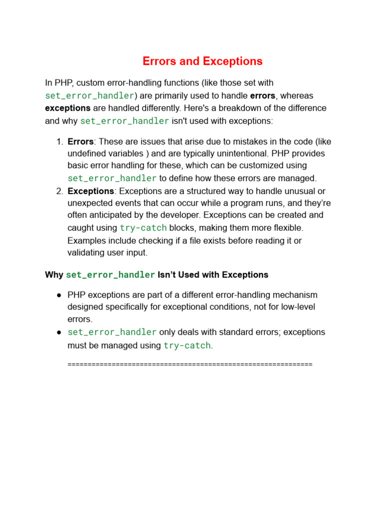 Errors and Exceptions | PDF