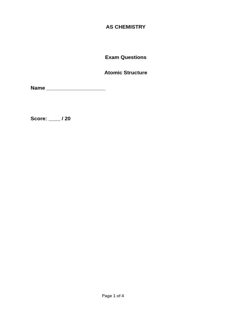 MGE 20 Marks Homework Exam Questions Atomic Structure 2 | PDF | Time Of ...