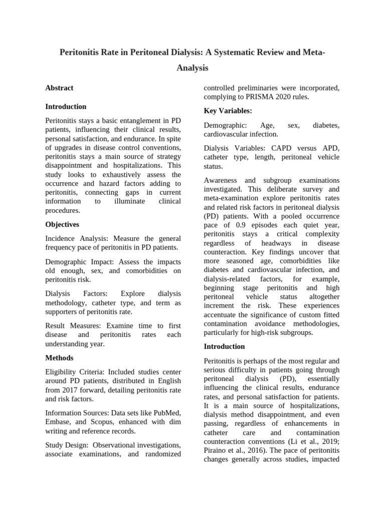 Peritonitis Rate in Peritoneal Dialysis Fin | PDF | Medical Specialties ...