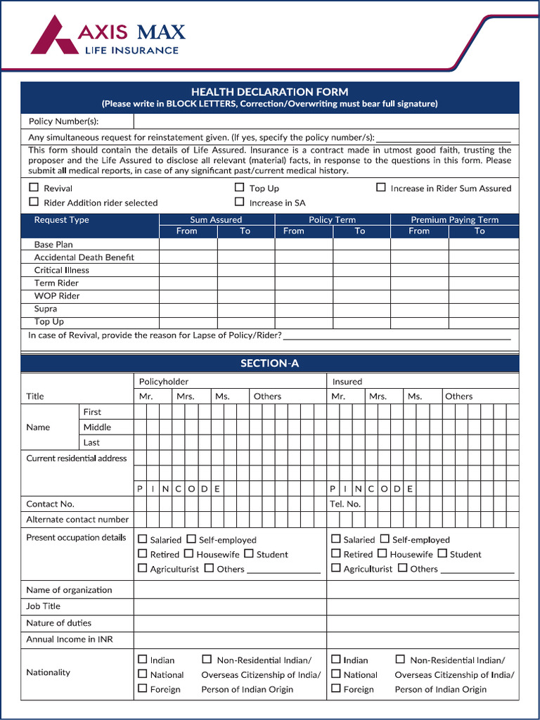 MLI Health Declaration Form X BR - 30 - Jan 25 - Rev | PDF