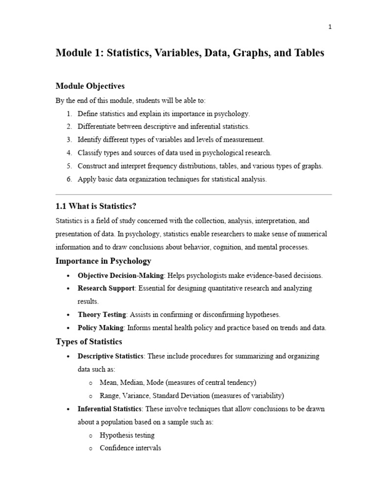 Chapter 1 Statistics, Variables, Data, Graphs, and Table | PDF ...
