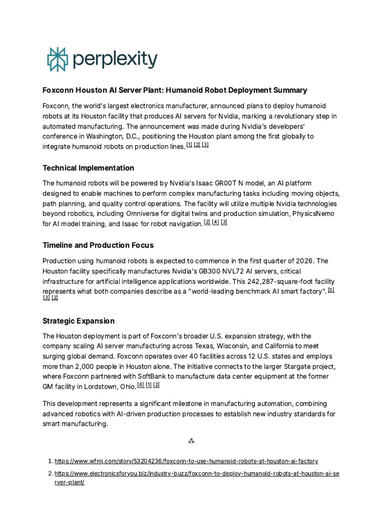 Foxconn Houston AI Server Plant_ Humanoid Robot De | PDF | Artificial ...
