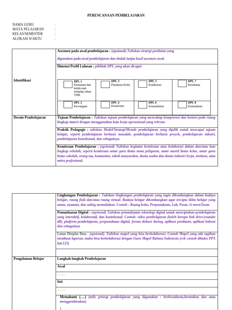 Template RPM Pembelajaran 2025 | PDF