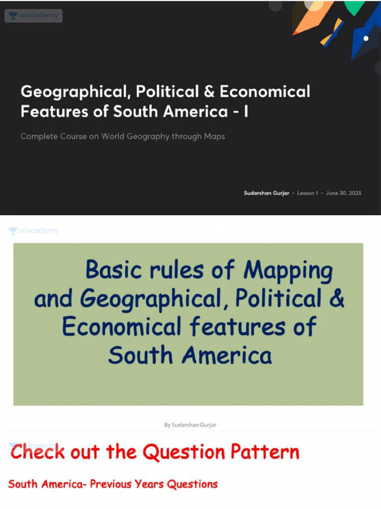 Geographical Political Economical Features of South America I No Anno | PDF