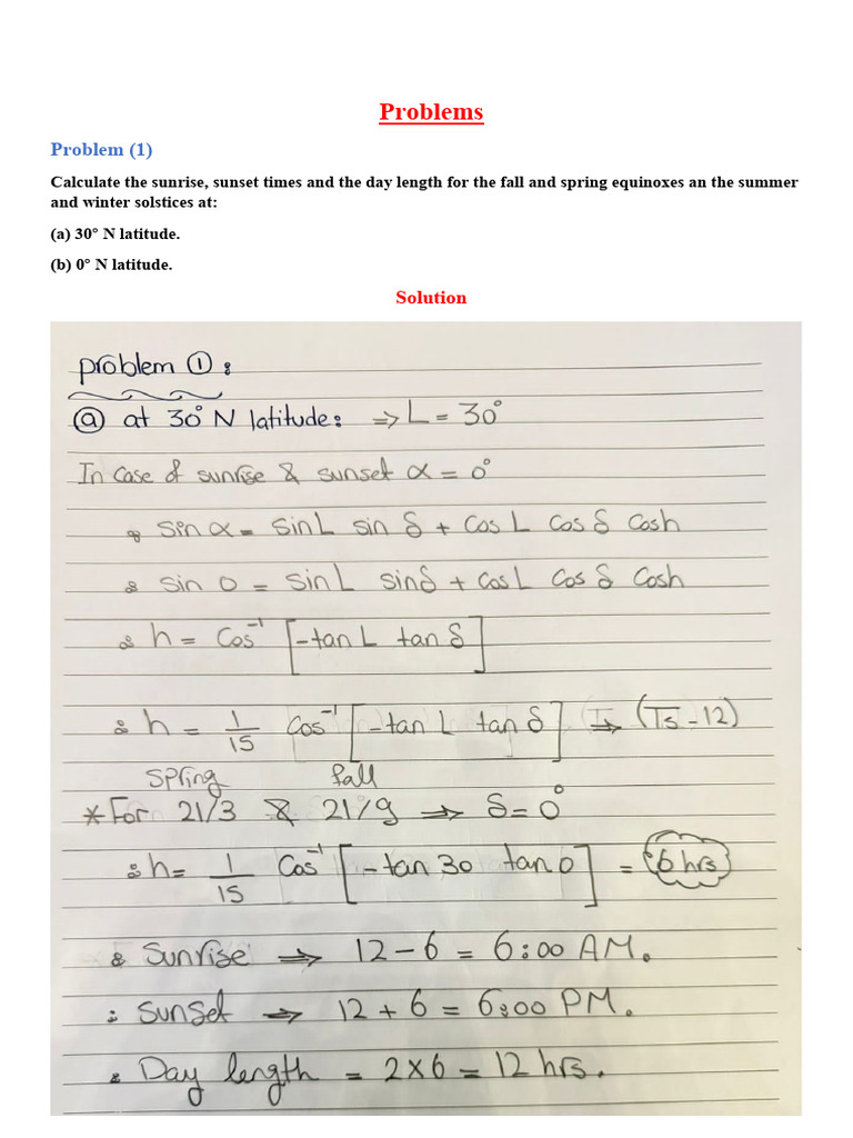 Solar Angles Problems | PDF | Equator | Sun