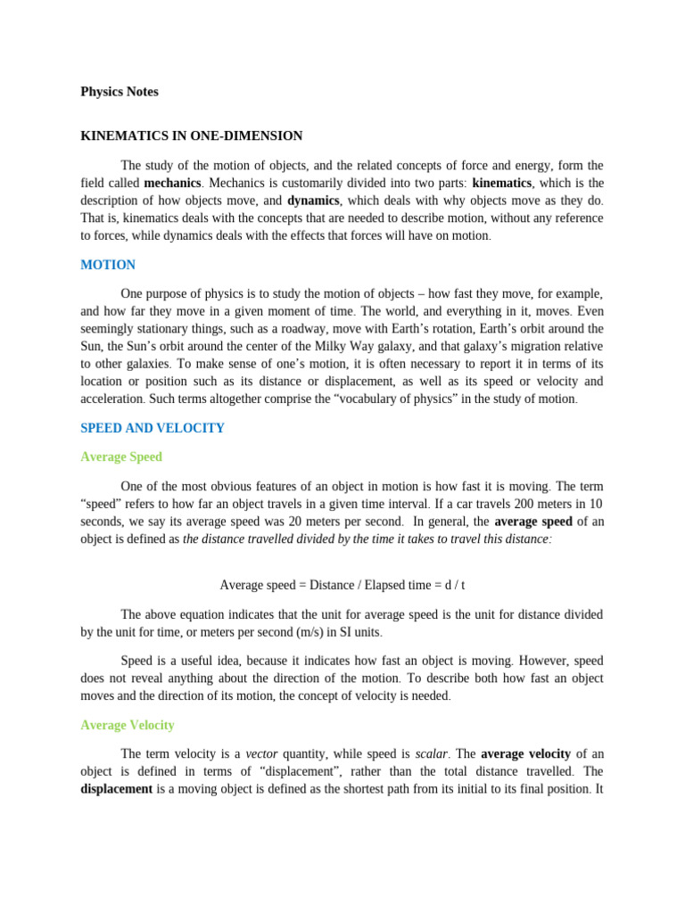One Dimensional Kinematics | PDF | Velocity | Acceleration