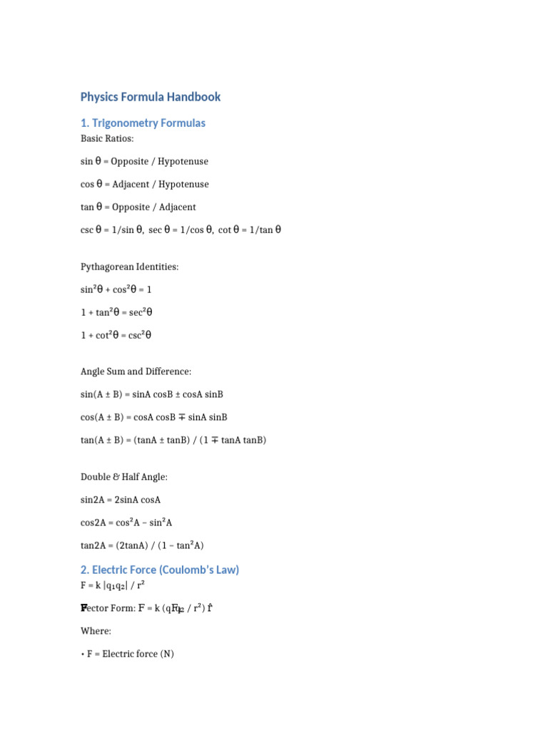 Physics Formula Handbook | PDF