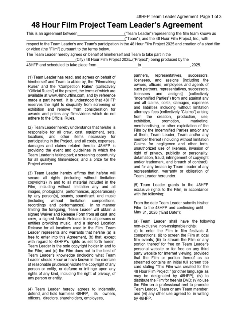 48hfp Team Leader Agreement | PDF | Legal Liability | Legal Remedy