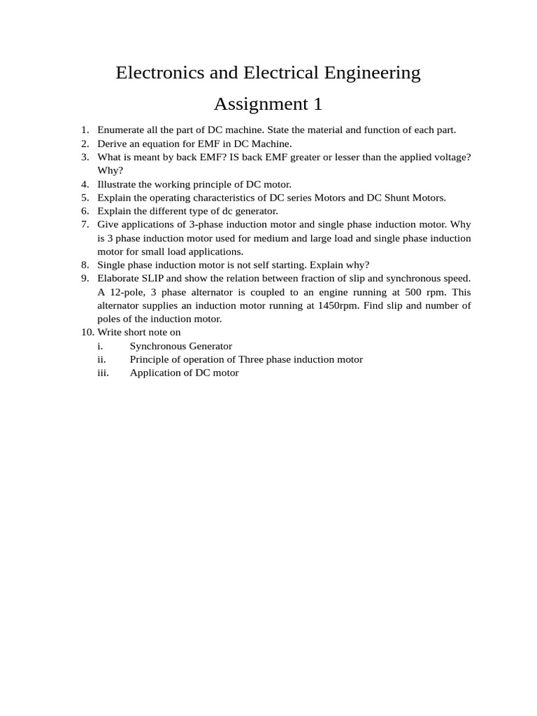 Electronics and Electrical Engineering Assignment 1 | PDF