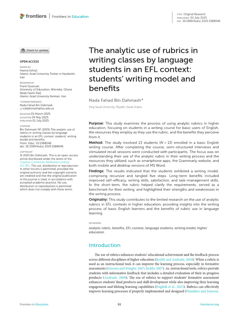 The Analytic Use of Rubrics in Writing Classes by | PDF | Self Efficacy ...