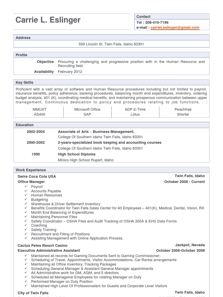 Carrie L Eslinger Resume Assistant | PDF | Inventory | Employment