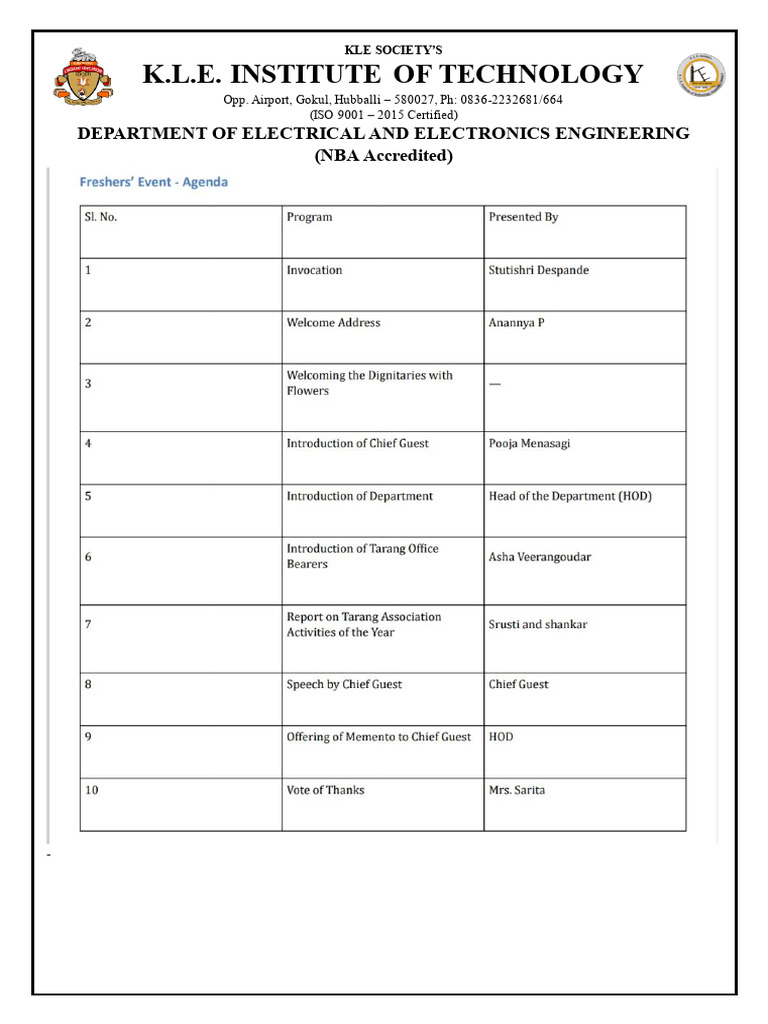 KLE Institute of Technology Overview | PDF