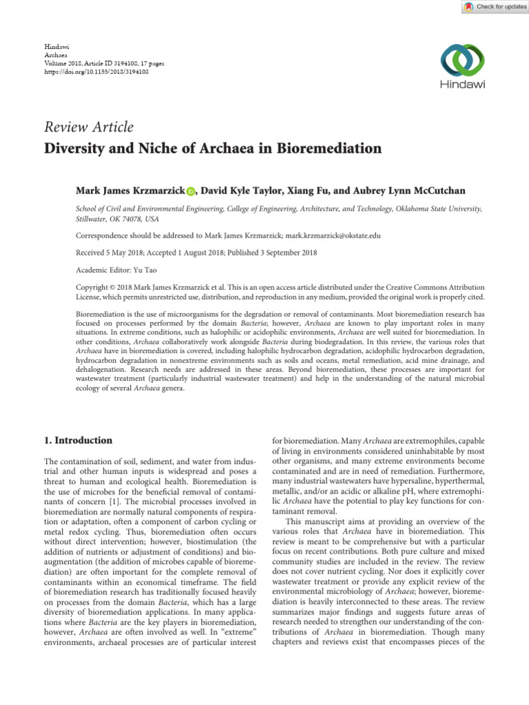 Archaea - 2018 - Krzmarzick - Diversity and Niche of Archaea in ...