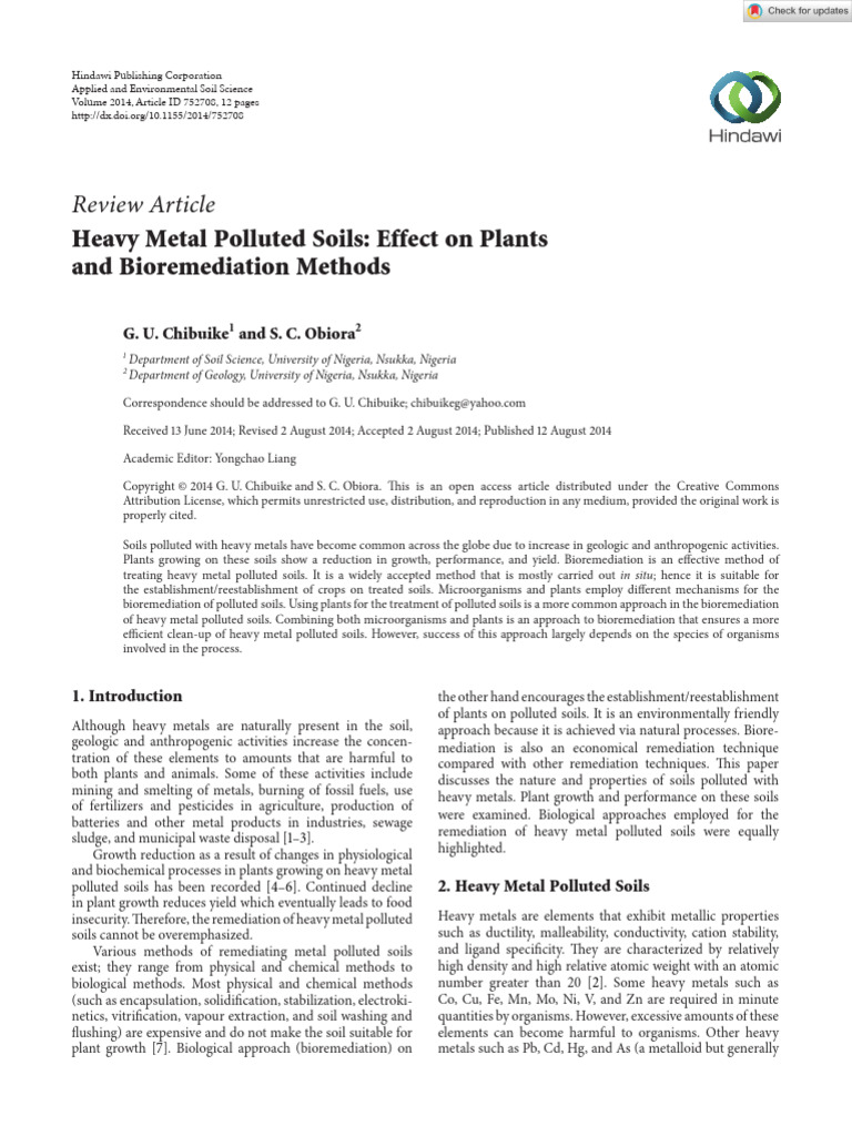 Applied and Environmental Soil Science - 2014 - Chibuike - Heavy Metal Polluted Soils Effect On ...