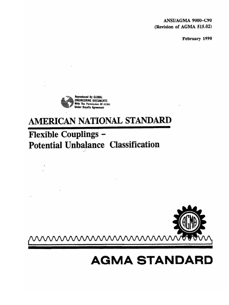 AGMA 9000-C90: Coupling Unbalance Standards | PDF | Rotation ...